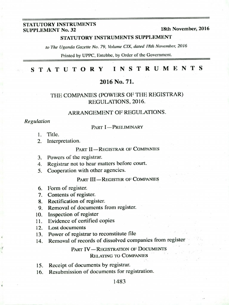 The Companies Powers Of The Registrar Regulations 2016 Pdf