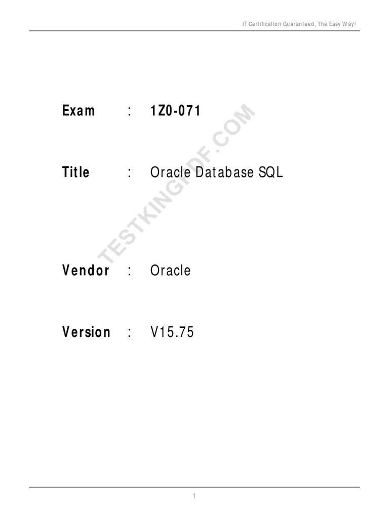 Oracle SQL Exam 1Z0-071 Guide | PDF | Table (Database) | Database Index