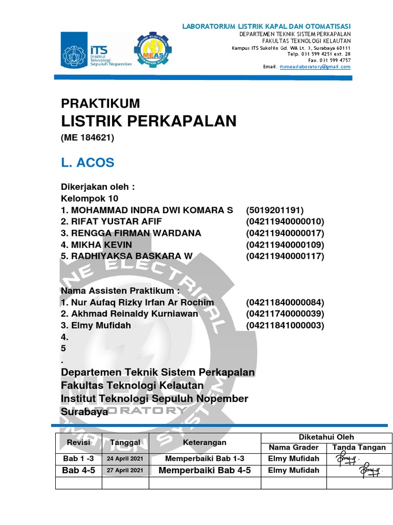 Praktikum ACOS Listrik Kapal 2021 | PDF