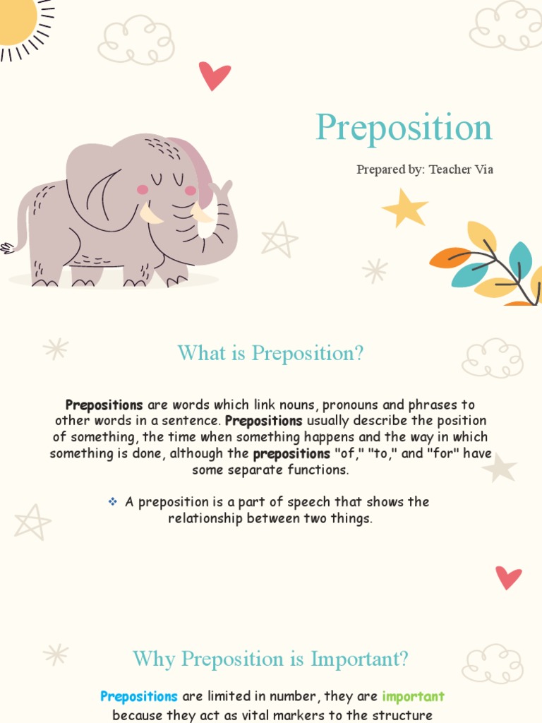 Preposition: Prepared By: Teacher Via | PDF | Preposition And Postposition | Syntactic Relationships