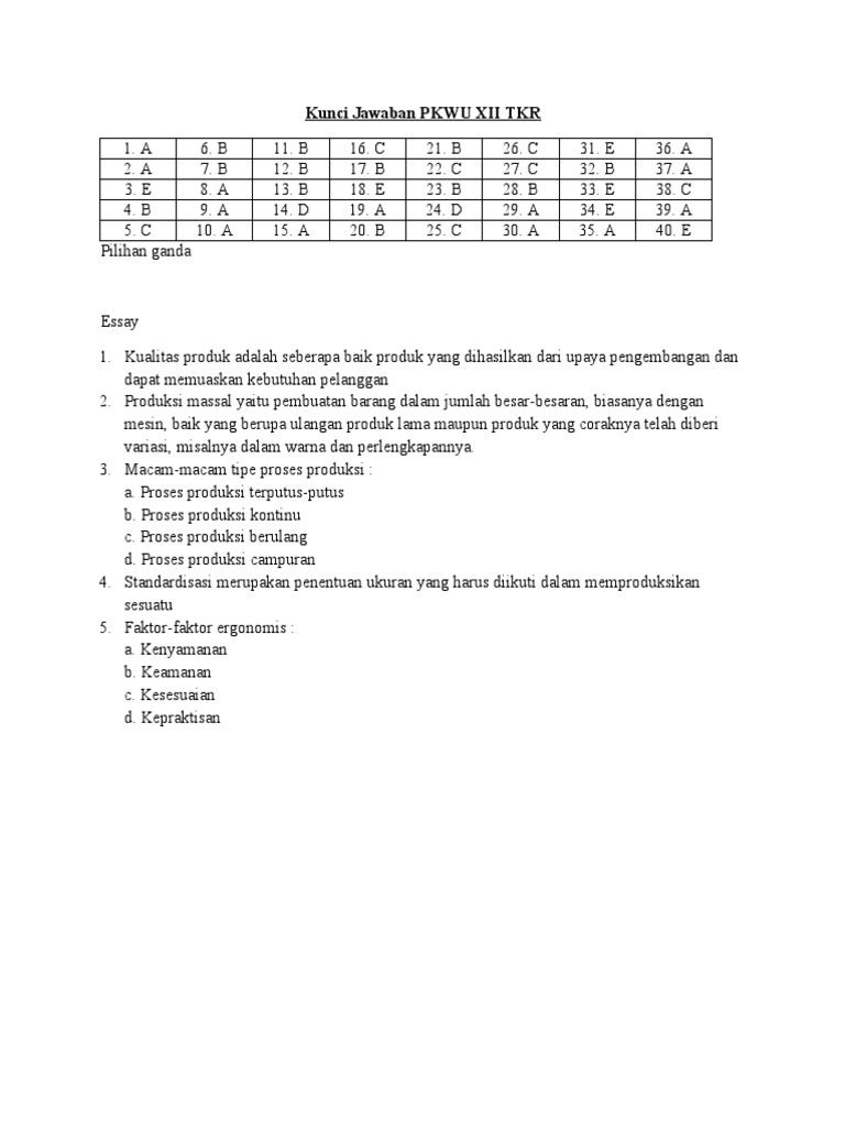 Kunci Jawaban PKWU XII TKR | PDF | Metode & Bahan Ajar | Komputer