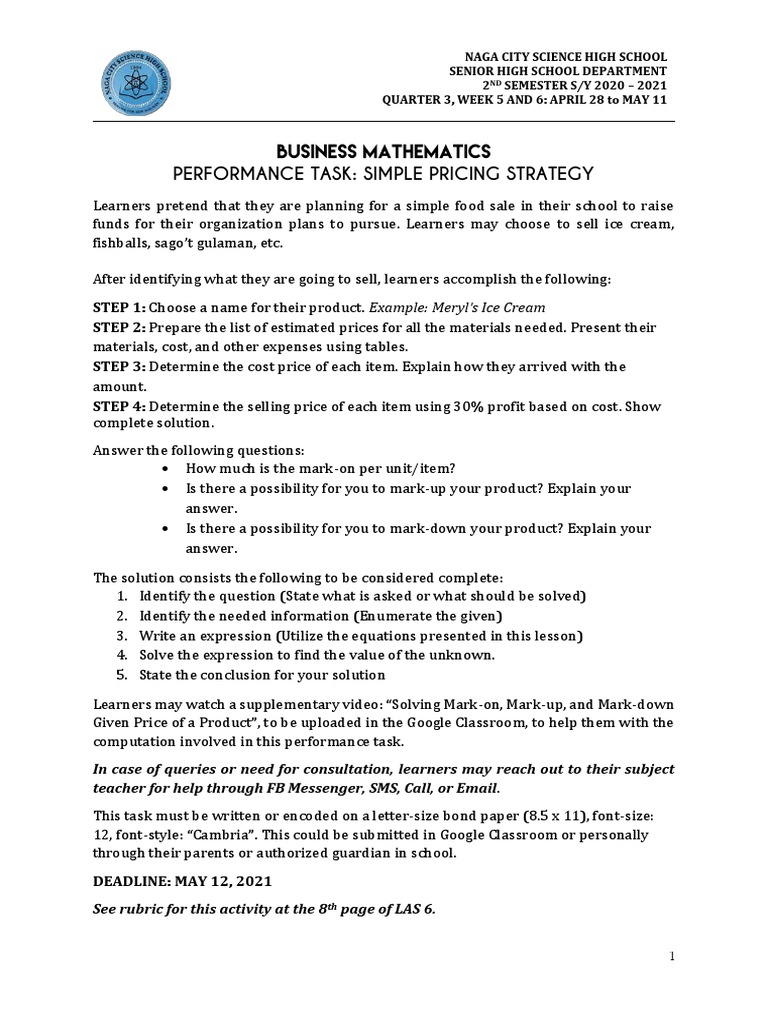 Business Math q3 w5 Markon, Markup, Markdown | PDF | Cost | Prices