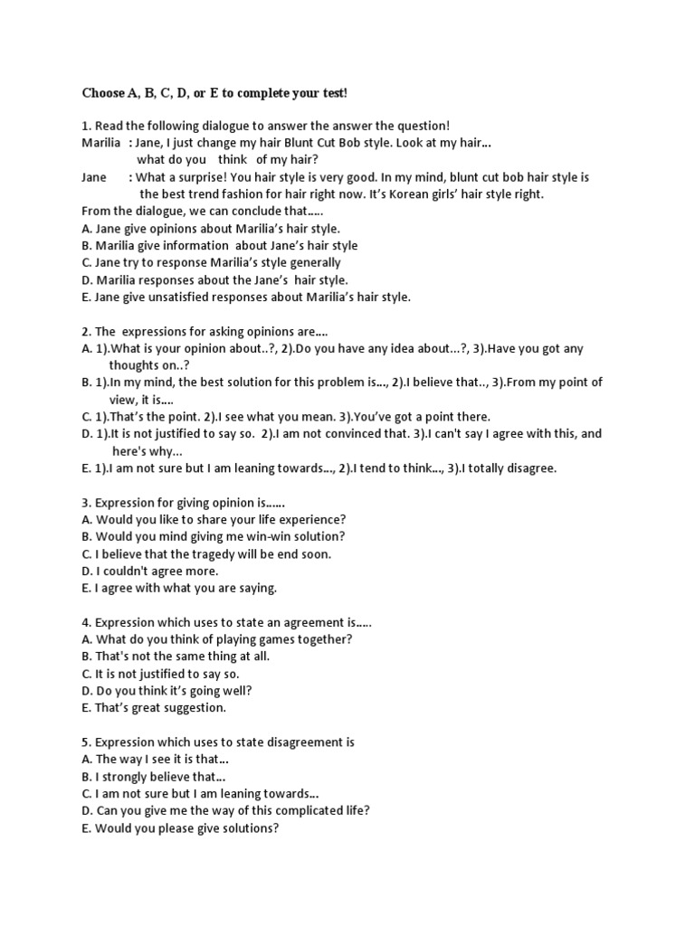 Choose A, B, C, D, or E To Complete Your Test! | PDF