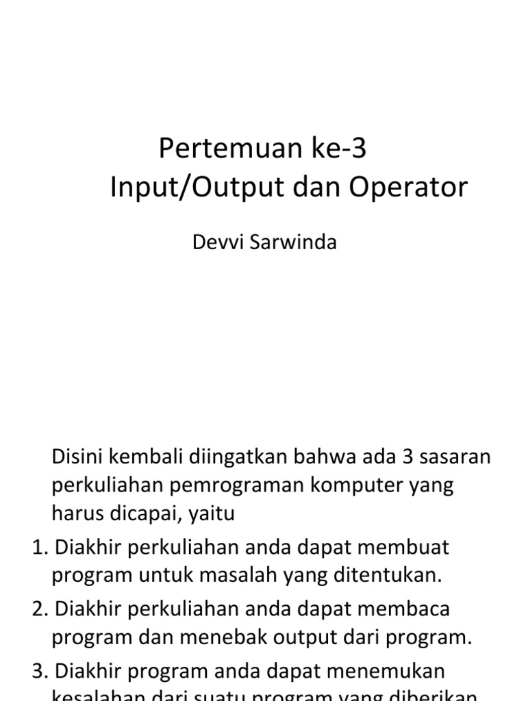 P3 Input Output Dan Operator | PDF | Pemrograman Komputer | Mengajar Matematika