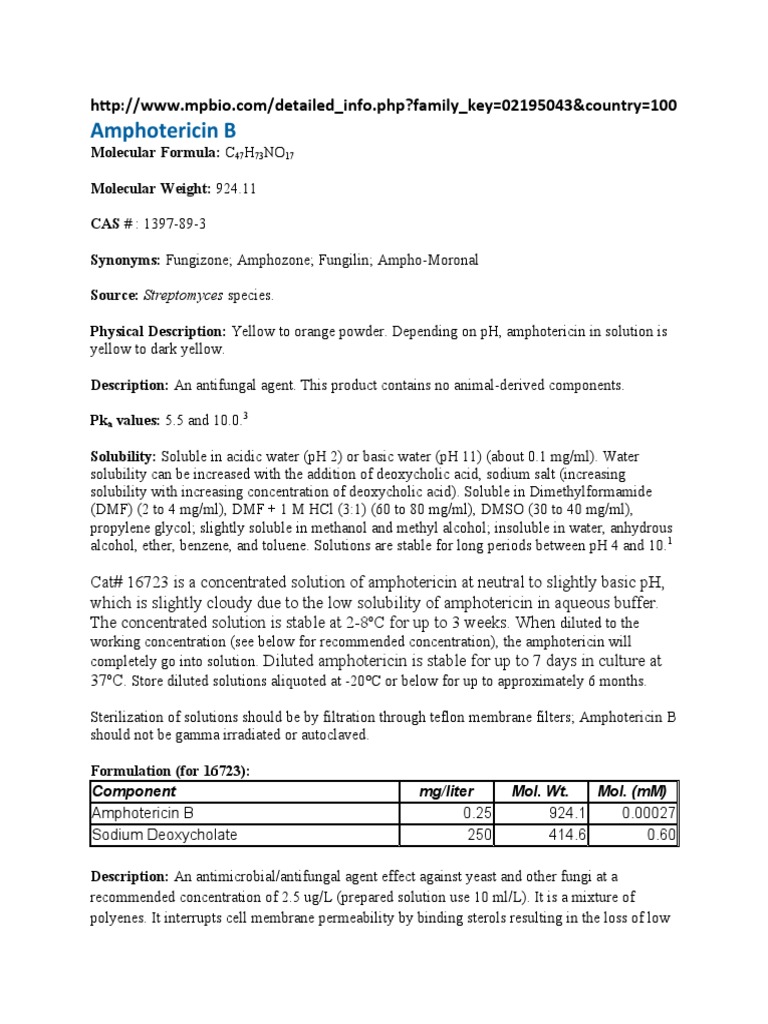 Amphotericin B: Component Mg/liter Mol. Wt. Mol. (MM) | PDF ...