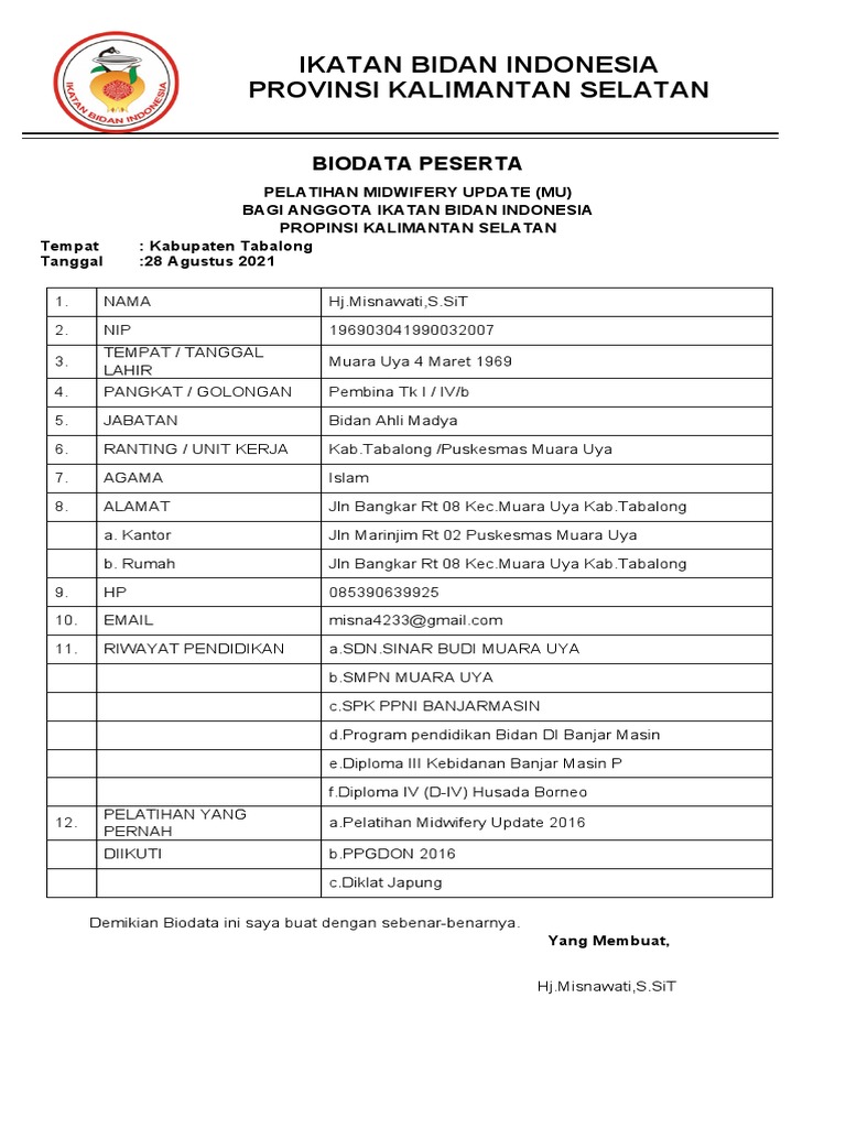 Biodata Peserta Ibi Mu | PDF