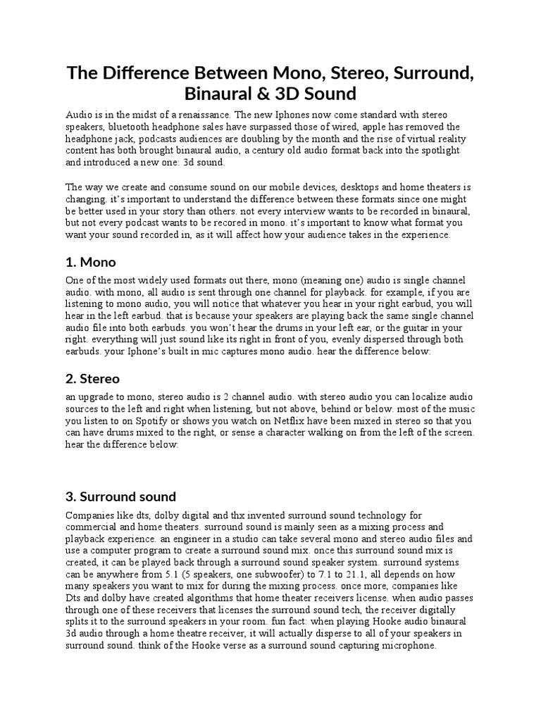 The Difference Between Mono, Stereo, Surround, Binaural & 3D Sound ...