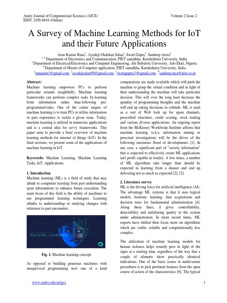 A Survey of Machine Learning Methods For Iot and Their Future Applications | PDF | Machine ...
