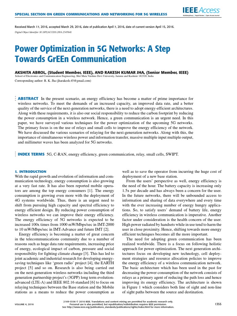 Power Optimization for Green 5G Networks | PDF | Mimo | 4 G