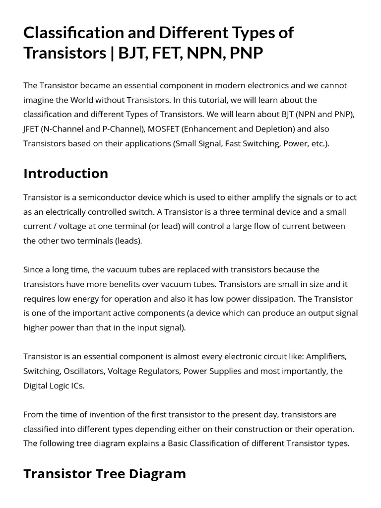 Types of Transistors - Junction Transistors and FETs | PDF | Field ...