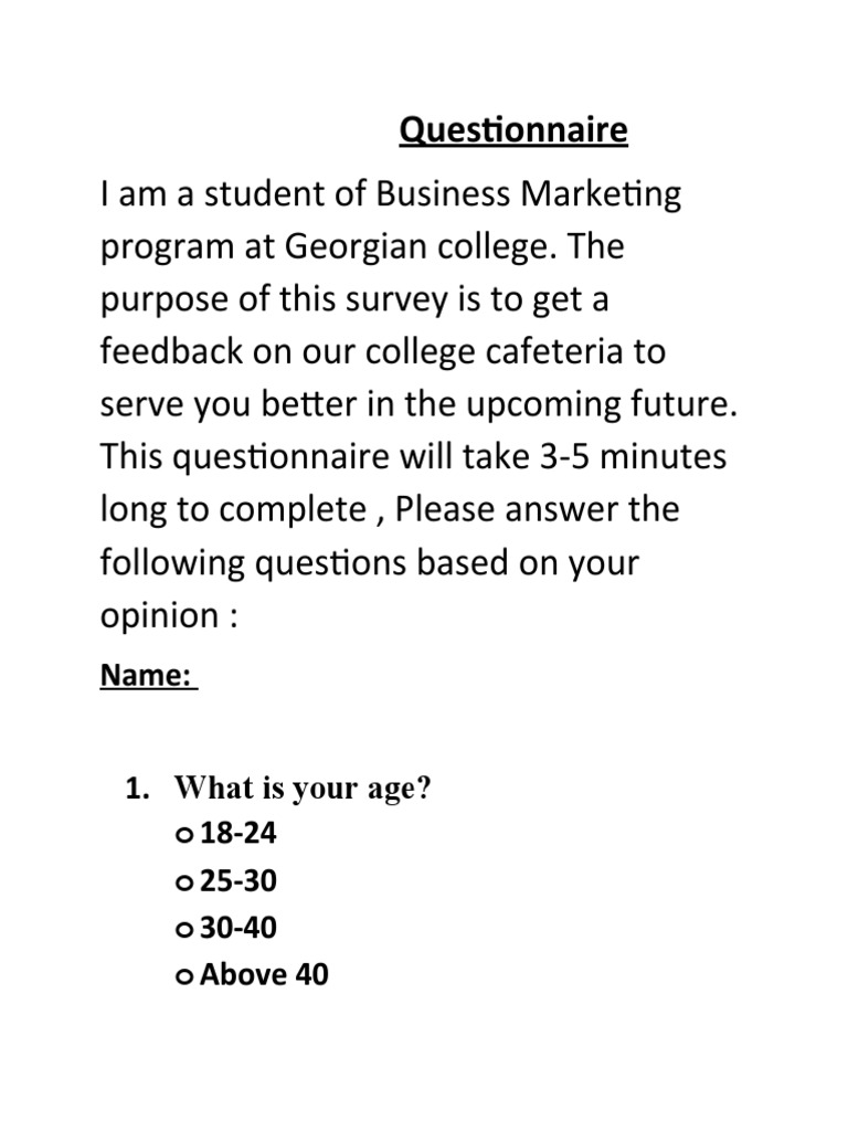 Cafeteria Survey | PDF