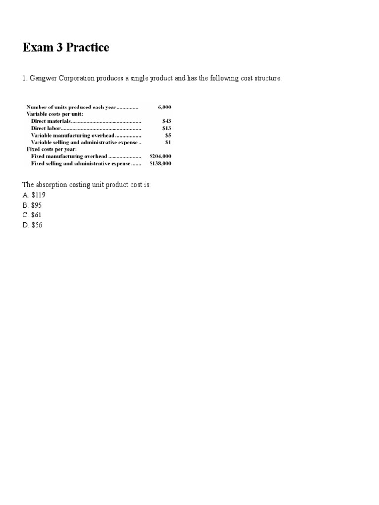 ACG 2071 Exam 3 Practice Test With Solutions | PDF | Business ...