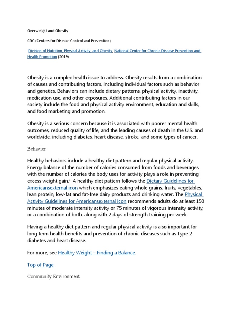 Overweight and Obesity CDC 2019 | PDF | Obesity | Healthy Diet