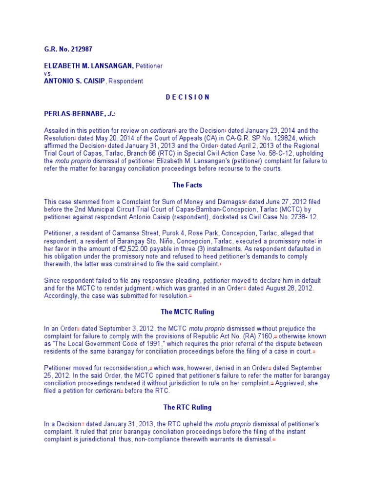 Lansangan V Caisip With Highlights | PDF | Complaint | Pleading