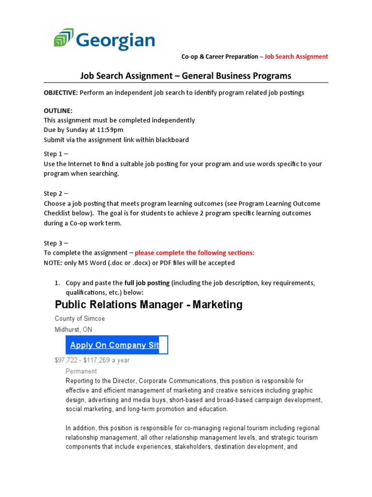 Job Search Assignment - General Business Programs: Public Relations ...