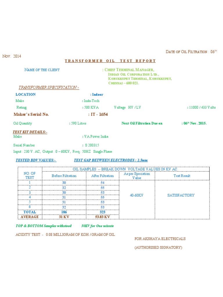 IOC Tr. Oil Test Report 06th Nov. 2014 | Download Free PDF ...