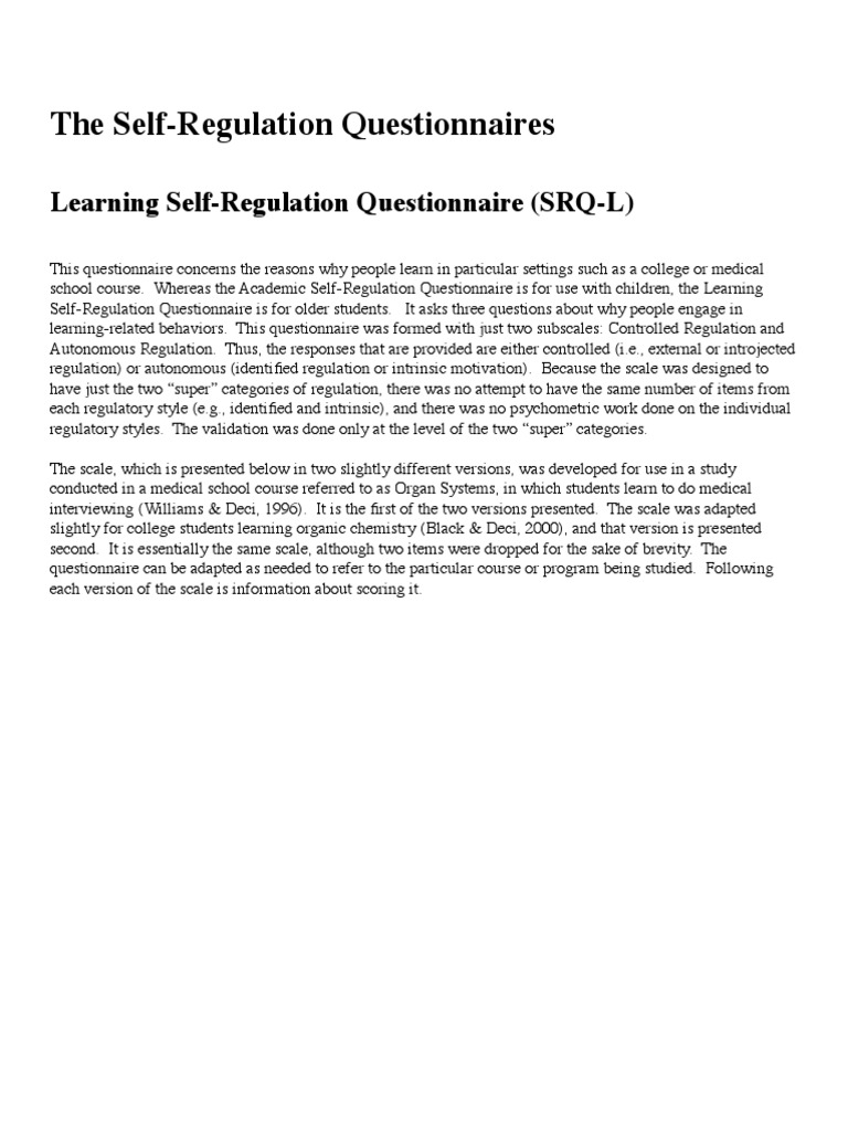 The Self-Regulation Questionnaires | Download Free PDF | Autonomy ...