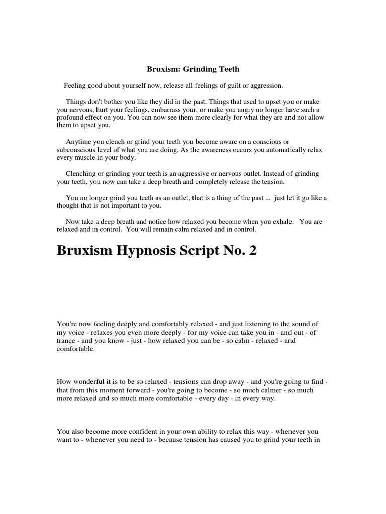 Bruxism Hypnosis Script No. 2 | PDF | Hypnosis | Pain