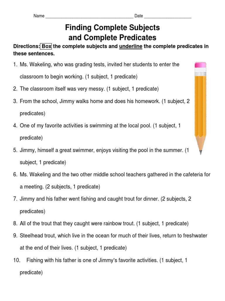 Finding Complete Subjects and Complete Predicates | PDF | Trout | Fish ...