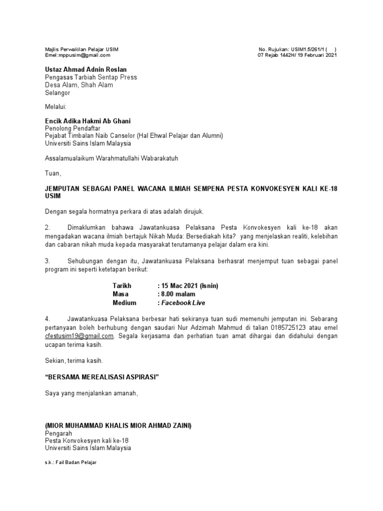 Contoh Surat Jemputan Panel MPP | PDF