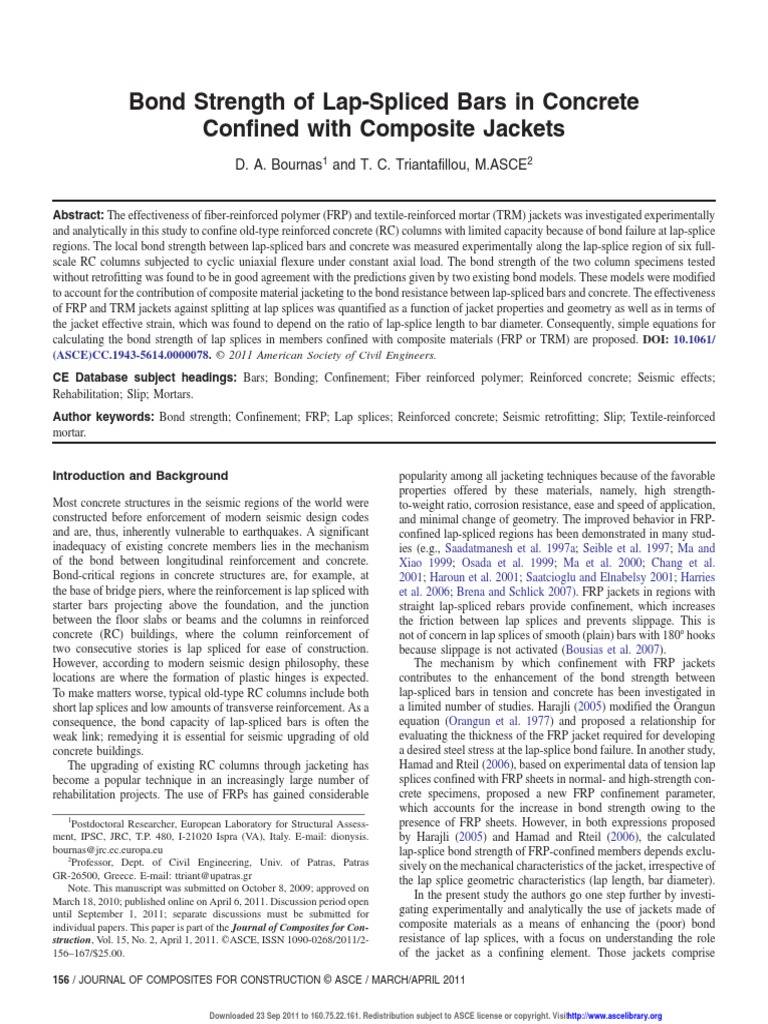 Bond Strength of Lap Spliced Bars in Concrete | PDF | Strength Of ...