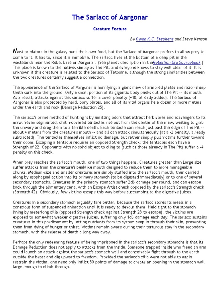 Creature Feature The Sarlacc of Aargonar | PDF | Zoology | Biology