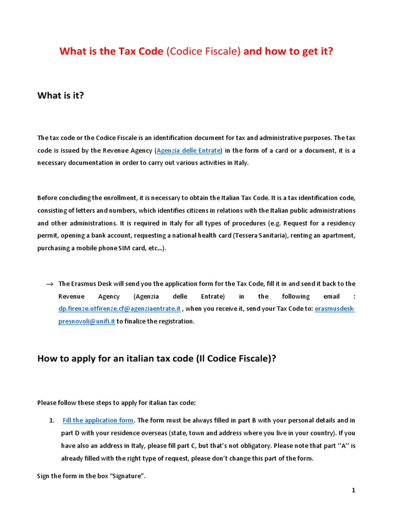 Cos'è e Come Si Richiede Il Codice Fiscale - Inglese | Download Free ...