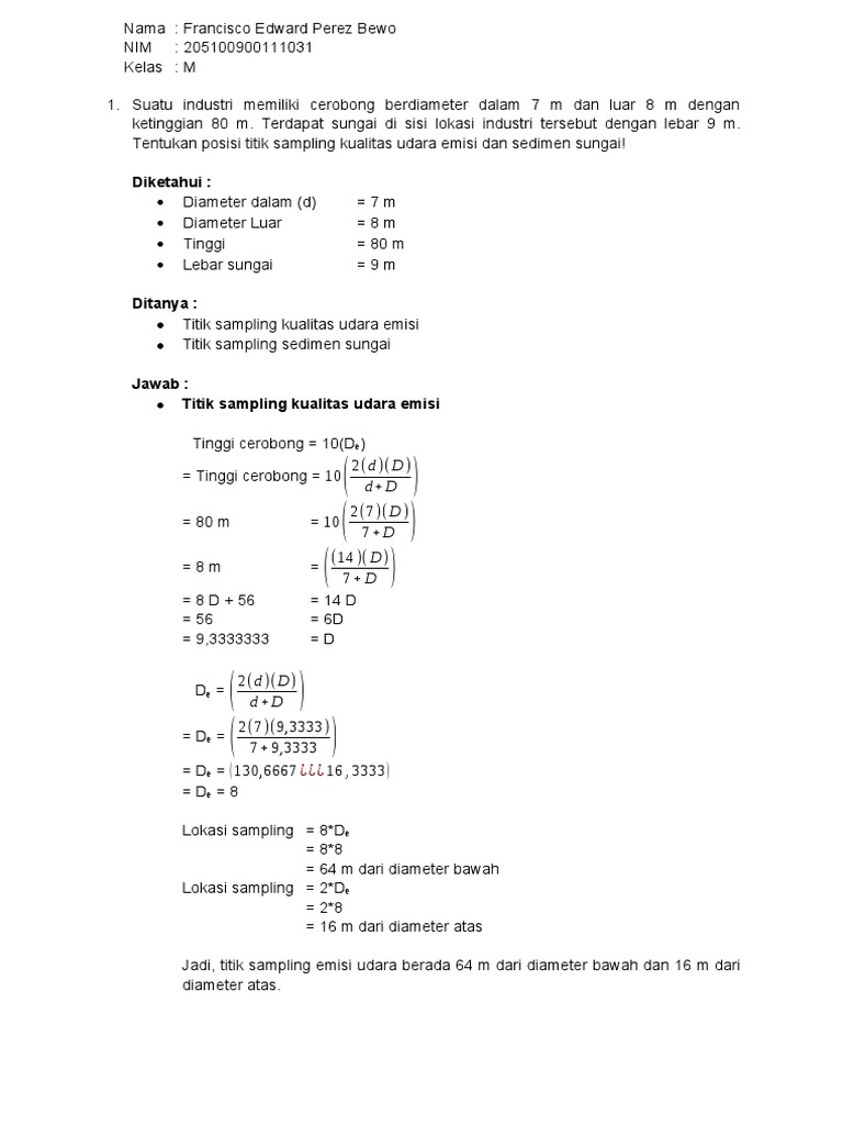 Suatu Industri Memiliki Cerobong Berdiameter Dalam 7 M Dan Luar 8 M Dengan Ketinggian 80 M | PDF ...