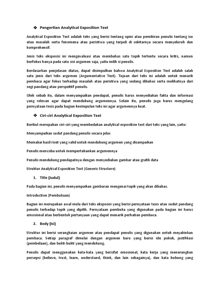 Pengertian Analytical Exposition Text: 1. Title (Judul) | PDF | Karier ...
