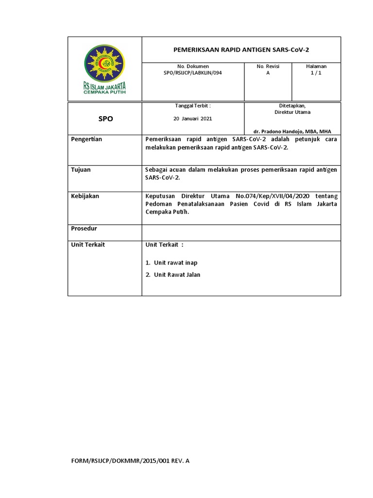 Pedoman Pemeriksaan Rapid Antigen SARS-CoV-2 | PDF