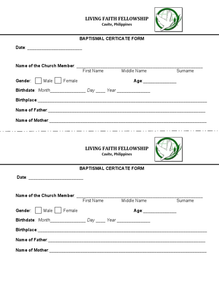 Water Baptism CERTICATE FORM | PDF | Wellness