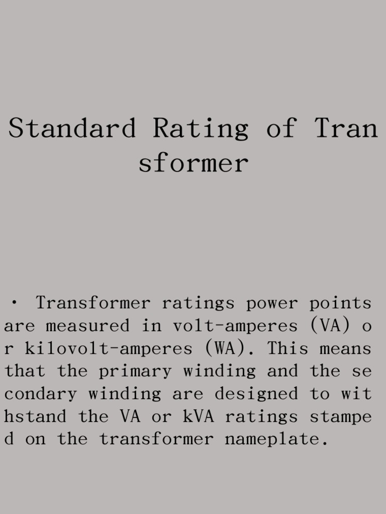 Standard Rating of Transformer | PDF | Transformer | Inductor