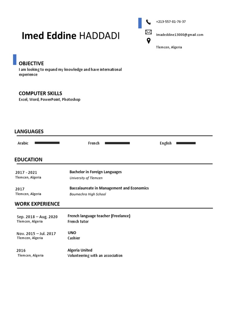 Exemple de CV Canadien d'Imed Eddine | PDF