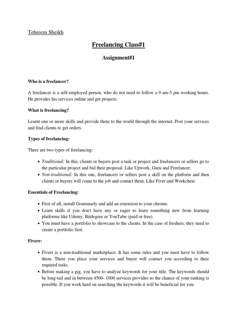 Freelancing Class#1 Assignment#1 | PDF | Freelancer | Tag (Metadata)