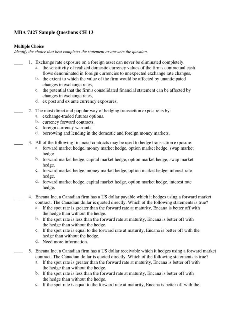 Sample Questions CH13 | PDF | Hedge (Finance) | Option (Finance)