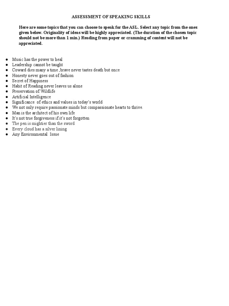 Asl Topics 2020-21 CL 12 | PDF | Self-Improvement