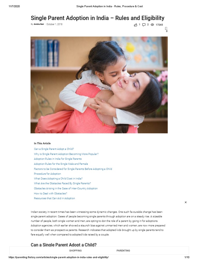 Single Parent Adoption in India - Rules, Procedure & Cost | PDF ...