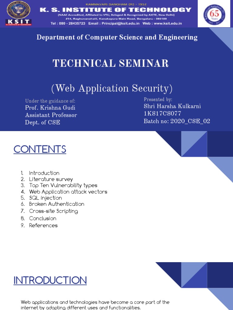 Technical Seminar: (Web Application Security) | PDF | Computer Security | Security