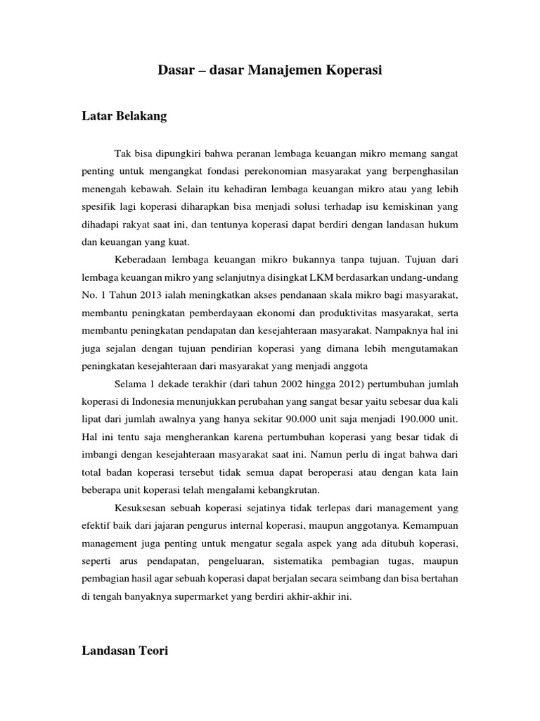 Konsep Dasar Manajemen Dalam Koperasi | PDF