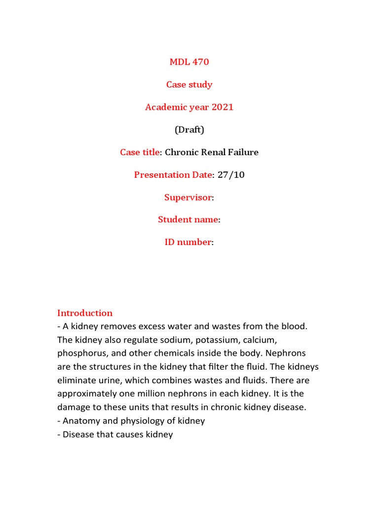 MDL 470 Case Study Academic Year 2021 | PDF | Chronic Kidney Disease ...