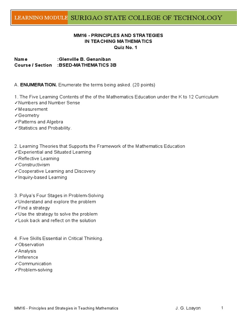 Surigao State College of Technology: Learning Module | PDF | Learning | Critical Thinking