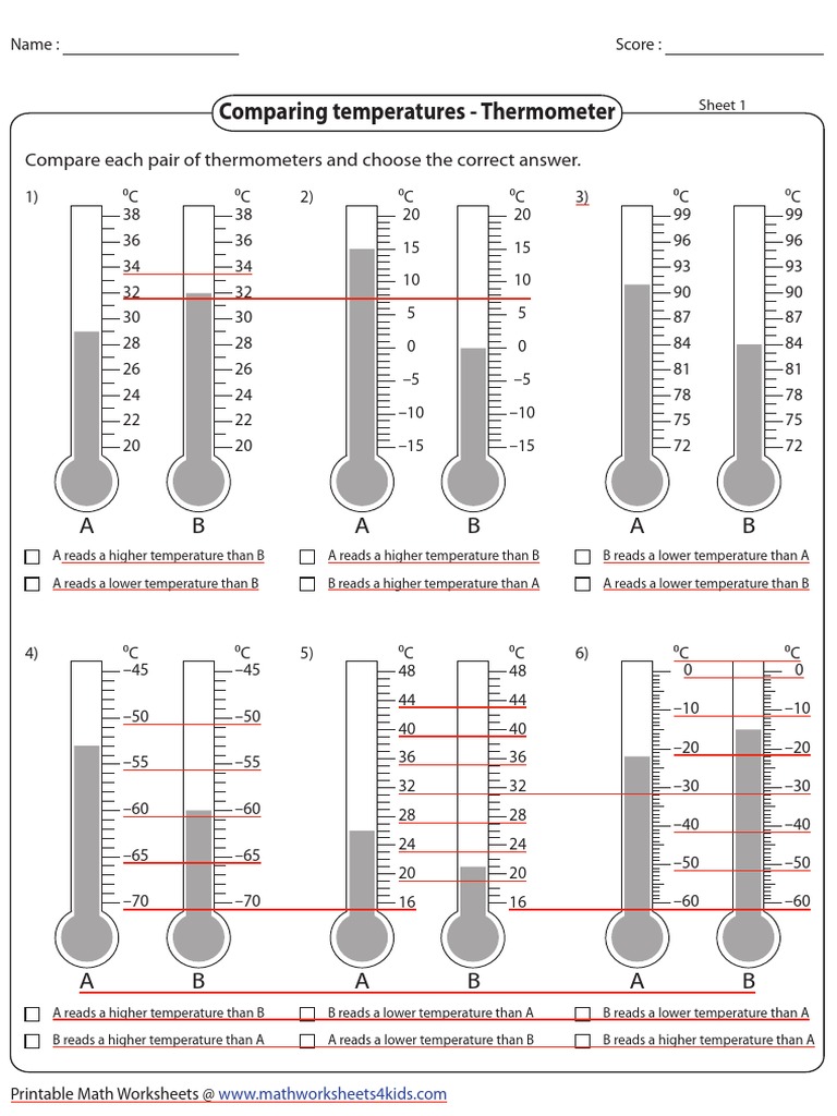Comparing Temperatures - Thermometer: A B A B A B | PDF | Applied And ...