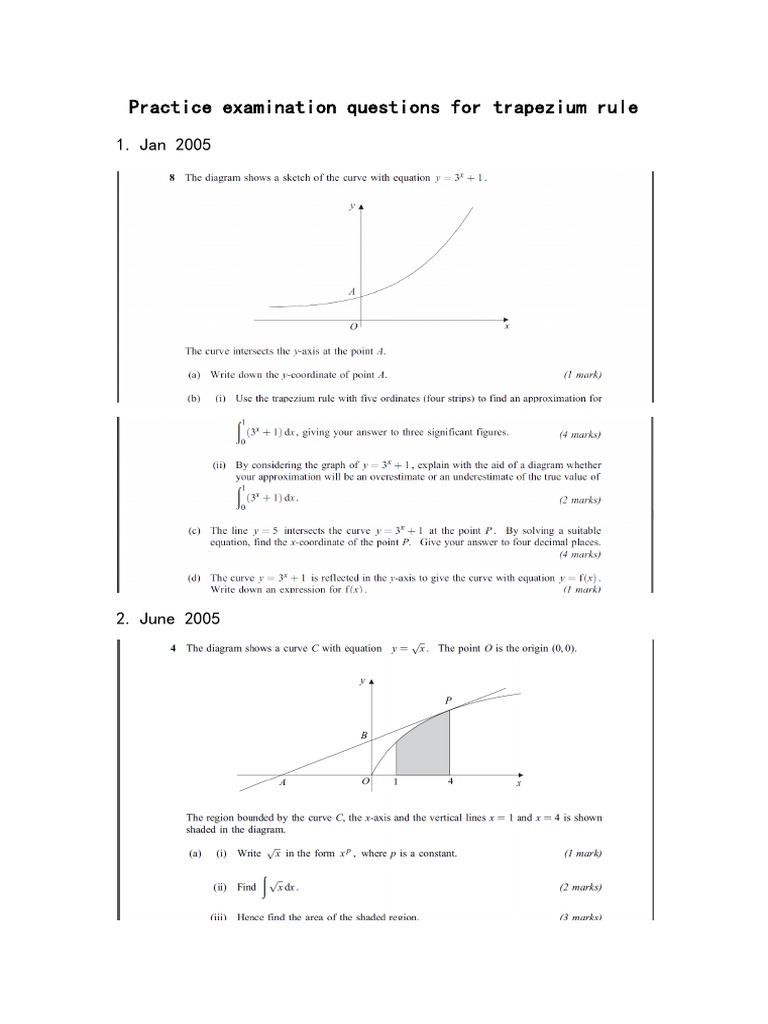 Practice Examination Questions For Trapezium Rule | PDF