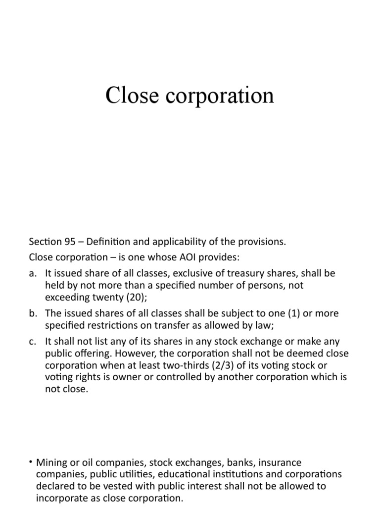 Close Corporation | PDF | Corporations | Board Of Directors
