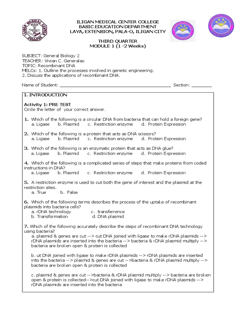 GenBio2 3Q Module1 | Download Free PDF | Recombinant Dna | Genetically Modified Organism