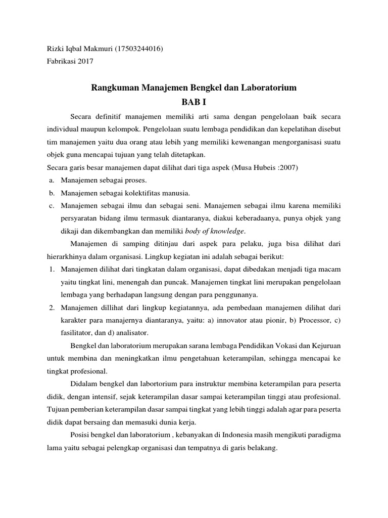Manajemen Bengkel dan Laboratorium Vokasi | PDF