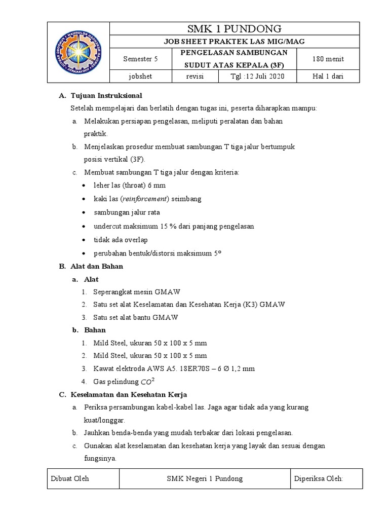 Jobsheet Las MIG-MAG 3F | PDF