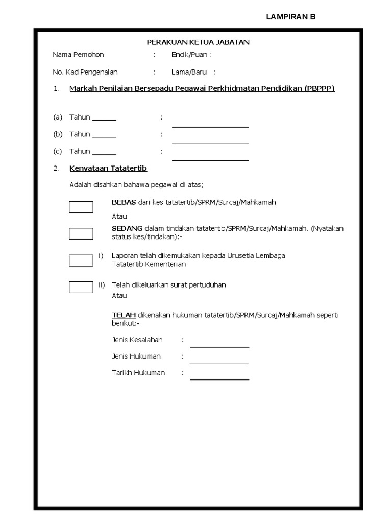 Lampiran B Perakuan Ketua Jabatan | PDF