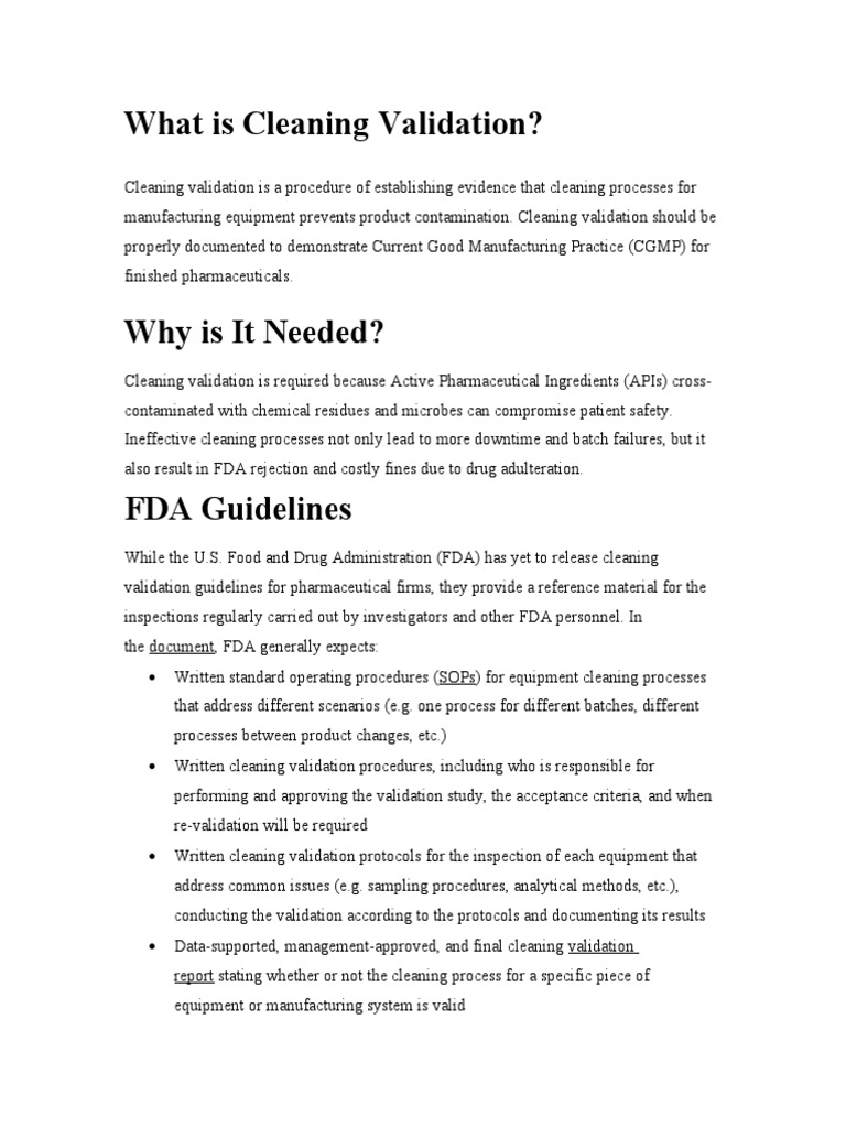 What Is Cleaning Validation? | PDF | Food And Drug Administration ...