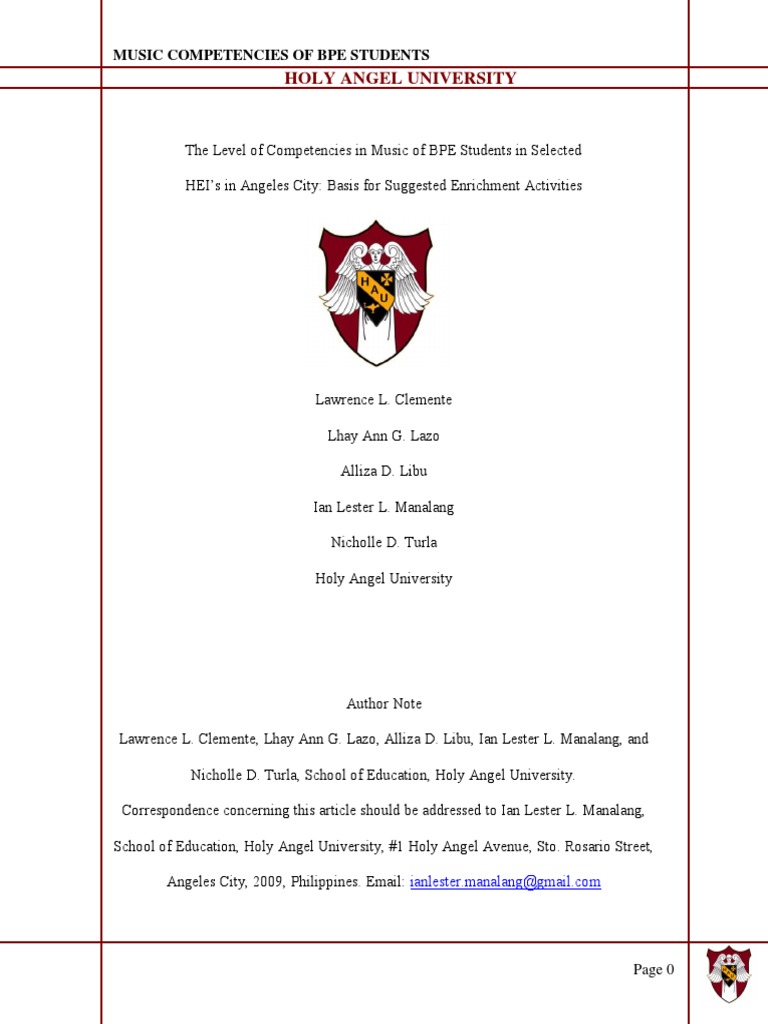 Holy Angel University: Music Competencies of Bpe Students | PDF | Teachers | Curriculum